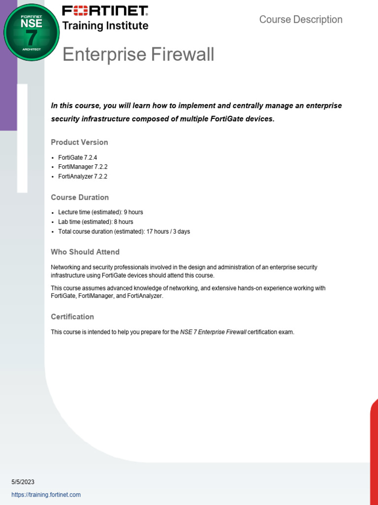 Enterprise Firewall 7.2 Course Description | PDF