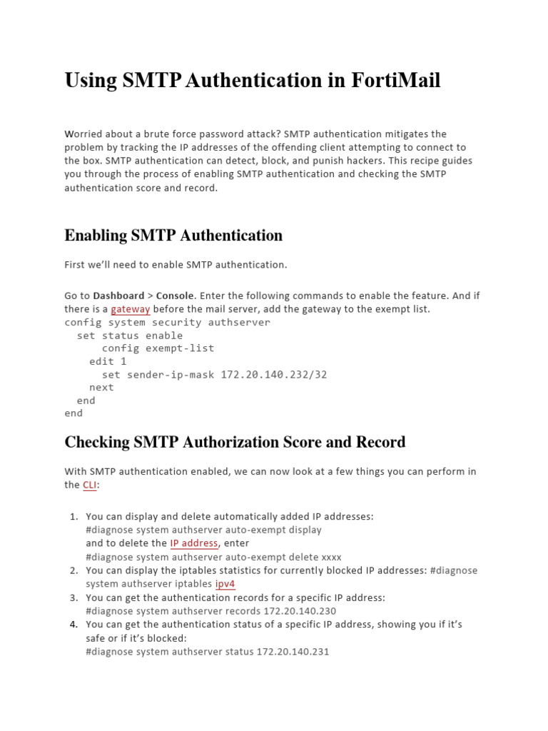 Using SMTP Authentication in FortiMail | PDF