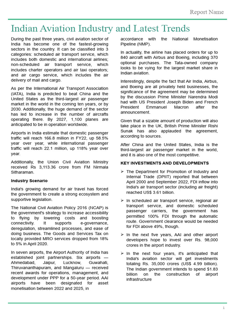 Aviation - Indian Aviation Industry | PDF