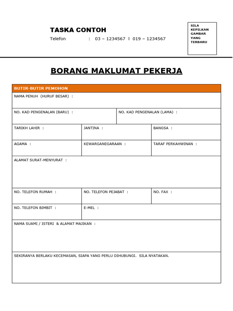 Borang Maklumat Pekerja | PDF