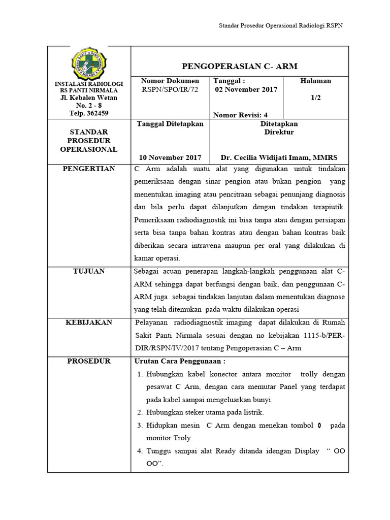 RSPN SPO IR 72 SPO-Pengoperasian C Arm Revisi OK | PDF | Komputer