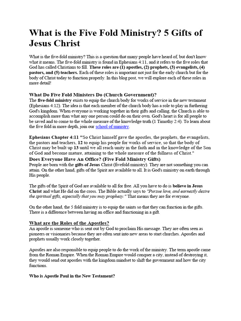 What Is The Five Fold Ministry | PDF