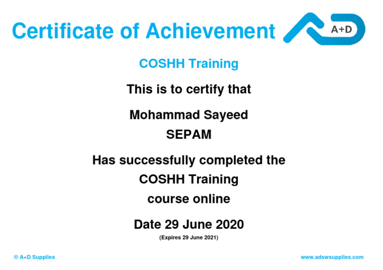 Coshh Certificate | PDF