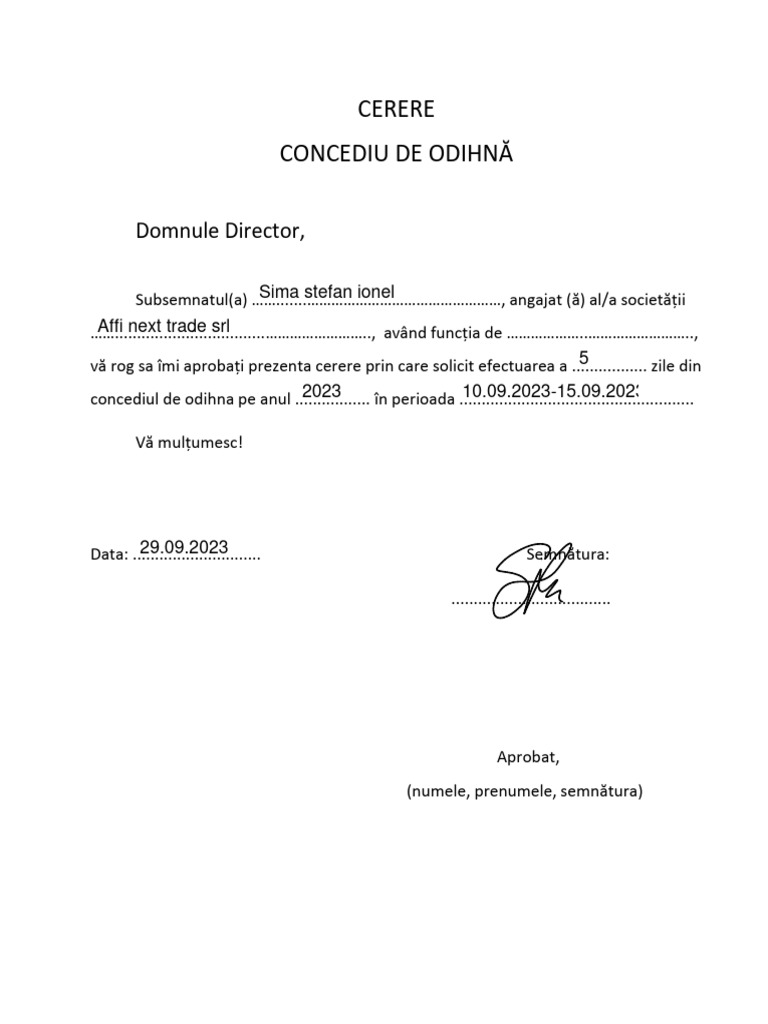 Cerere-pentru-concediu-de-odihna (1) | PDF