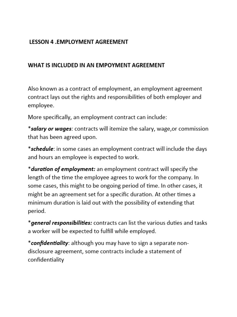 Lesson 4 EMPLOYMENT CONTRACT | PDF