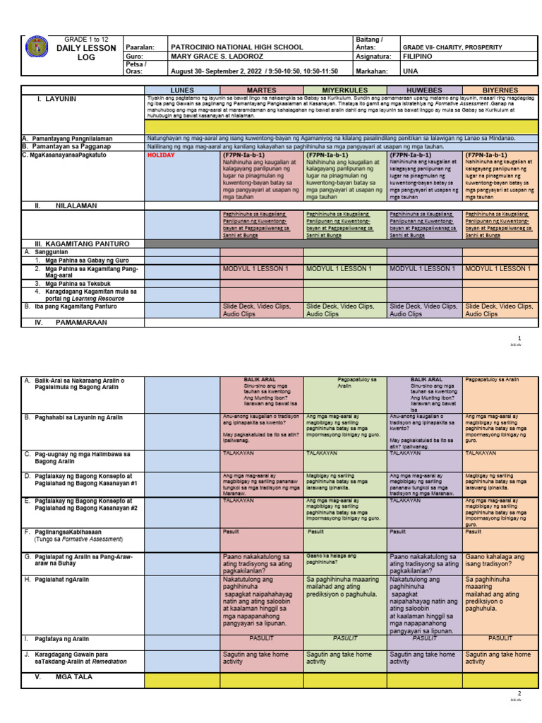 DLL Fil. Q1 .Week 1 | PDF