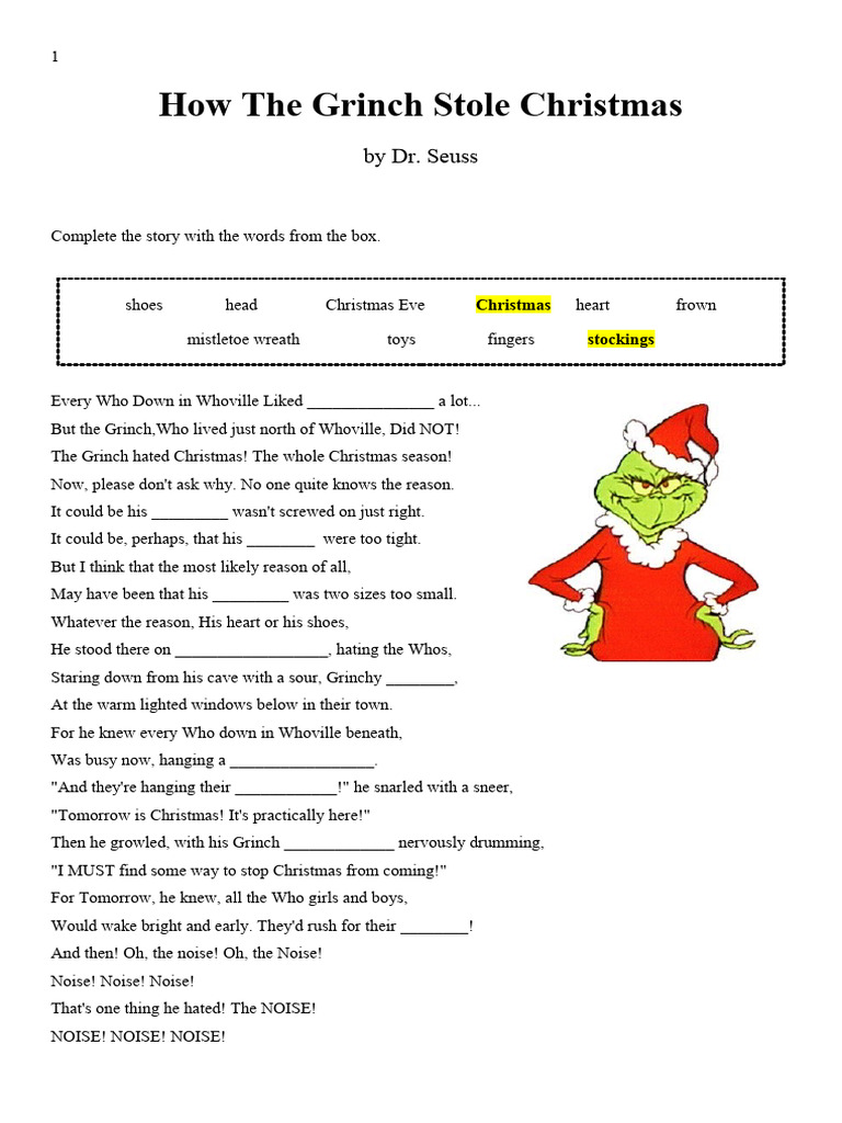 How the Grinch Stole Christmas - English lesson tasks 3 | PDF | Dr ...