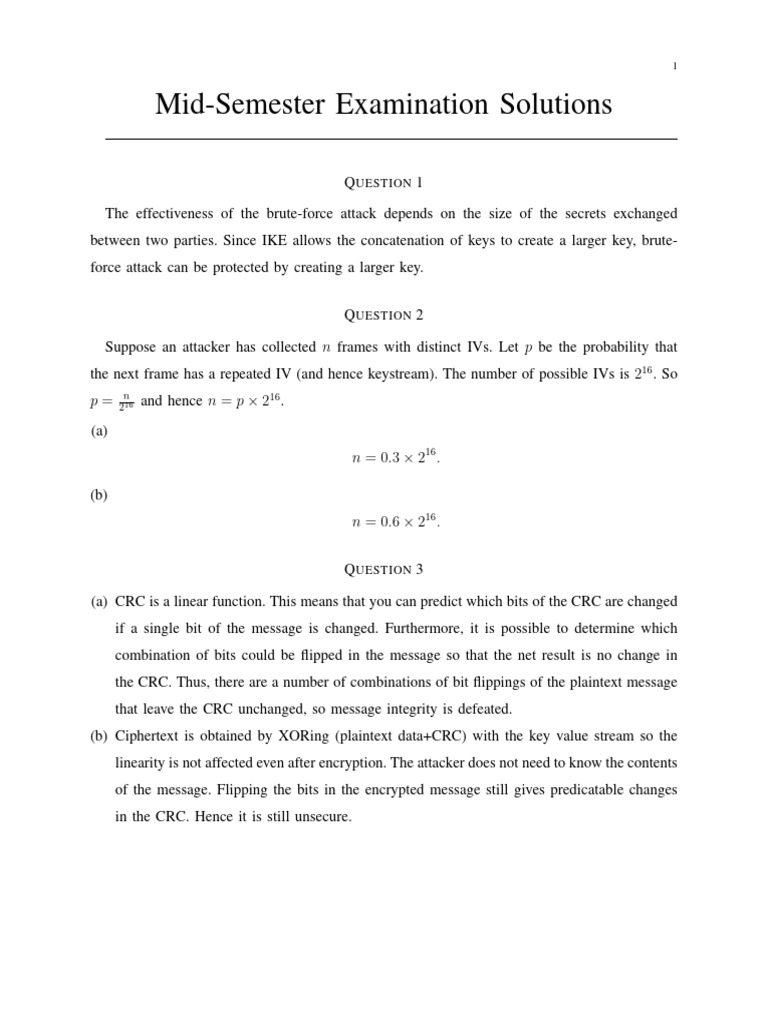 Mid Semester Examination Solutions | PDF