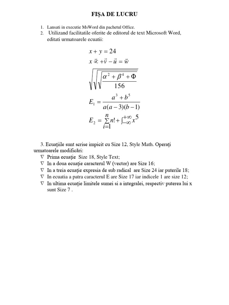 Fisa 2 Editorul de Ecuatii | PDF