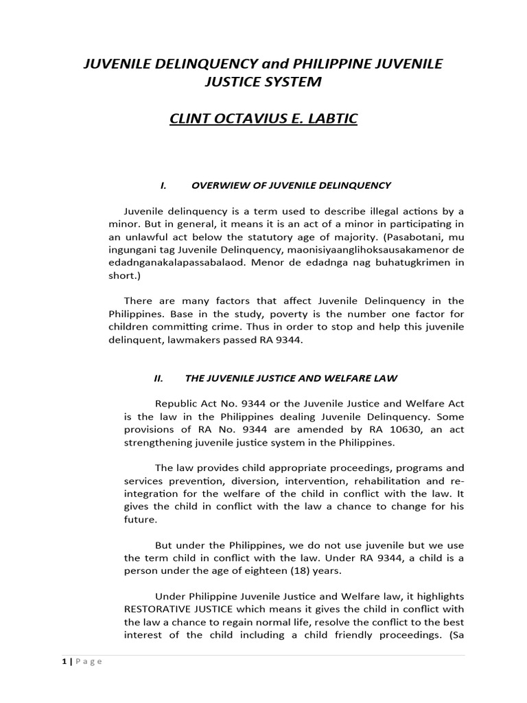 Juvenile Delinquency and Philippine Juvenile Justice System | PDF Juvenile Delinquency and Philippine Juvenile Justice System | PDF