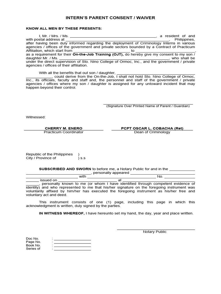 Parents Waiver and Consent Form | PDF
