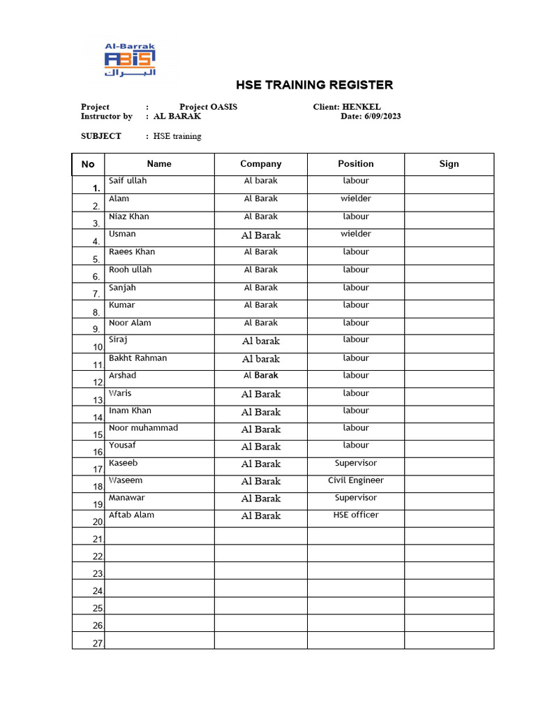 HSE Training Form | PDF