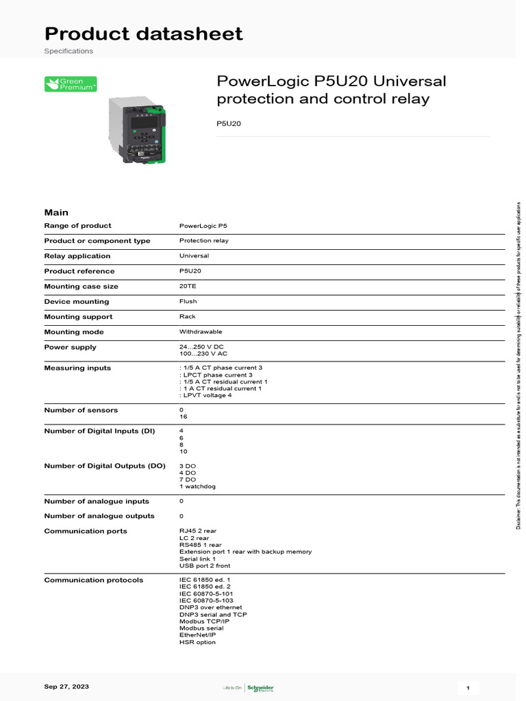 PowerLogic™ P5 - P5U20 | PDF | Power Supply | Relay