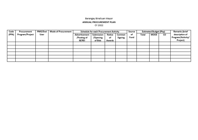 Annual Procurement Plan | PDF | Finance & Money Management