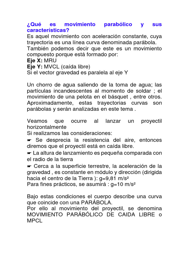 Movimiento Parabolico | PDF | Aceleración | Física Aplicada e ...