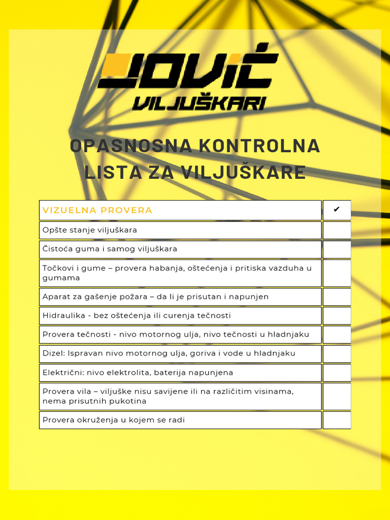 Opasnosna Kontrolna Lista Za Viljuskare | PDF Opasnosna Kontrolna Lista Za Viljuskare | PDF