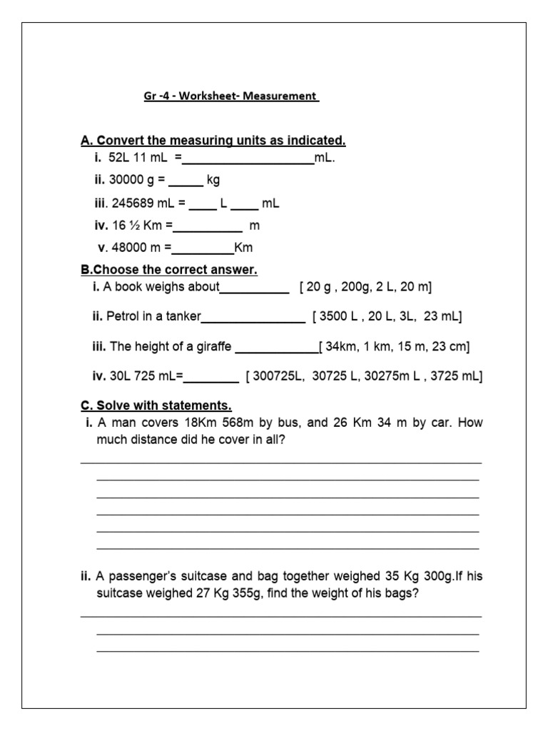 Measurement-Gr4-Worksheet (1) | PDF