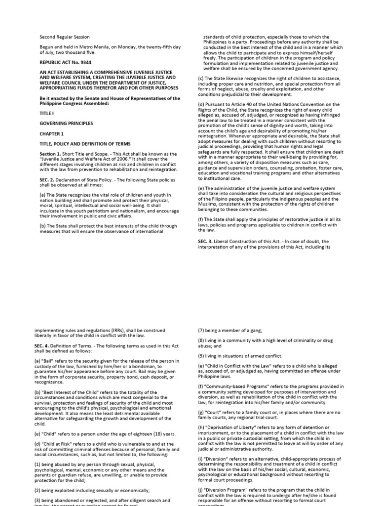 REPUBLIC ACT No. 9344 | PDF | Juvenile Delinquency | Bail