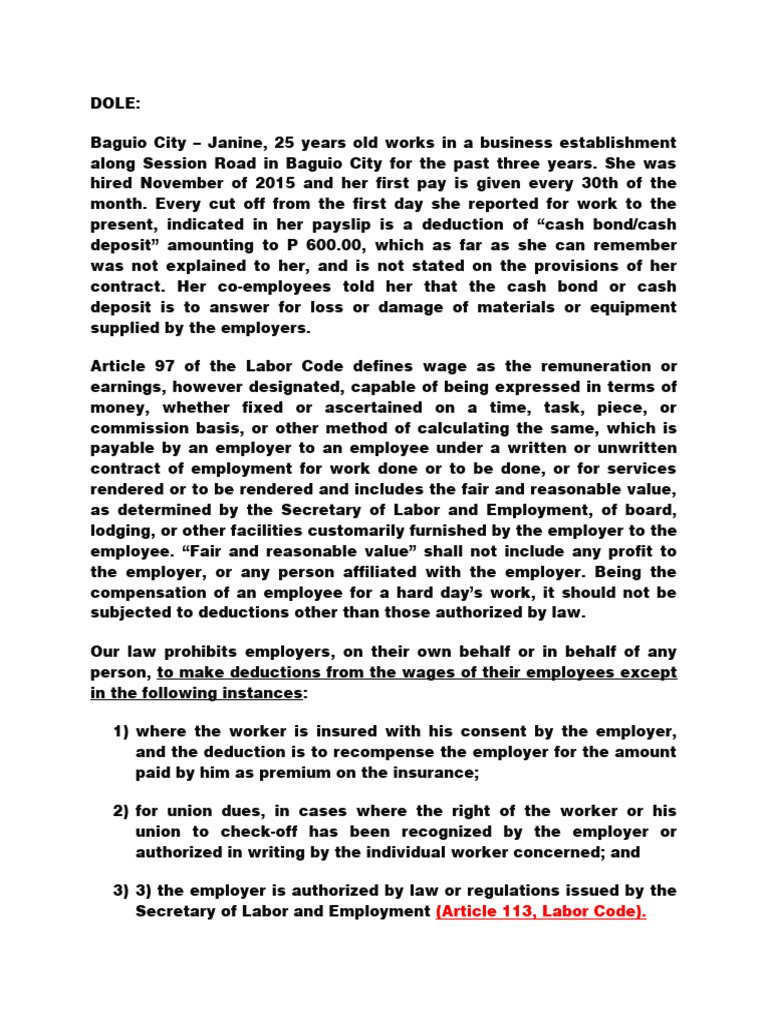 Wage Deduction | PDF | Employment | Labour Law