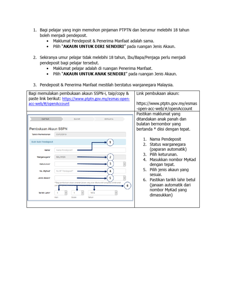 Langkah Pembukaan Akaun SSPN Prime Secara Dalam Talian | PDF