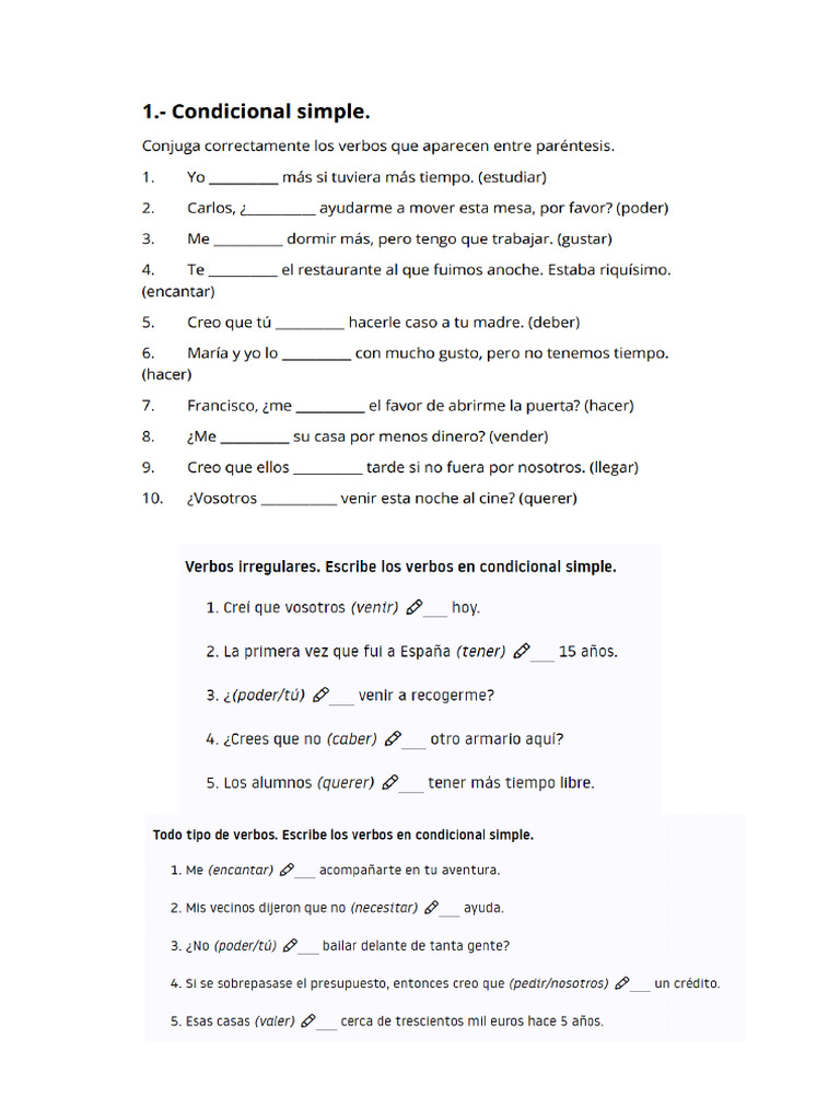 Condicional Simple Repaso | PDF