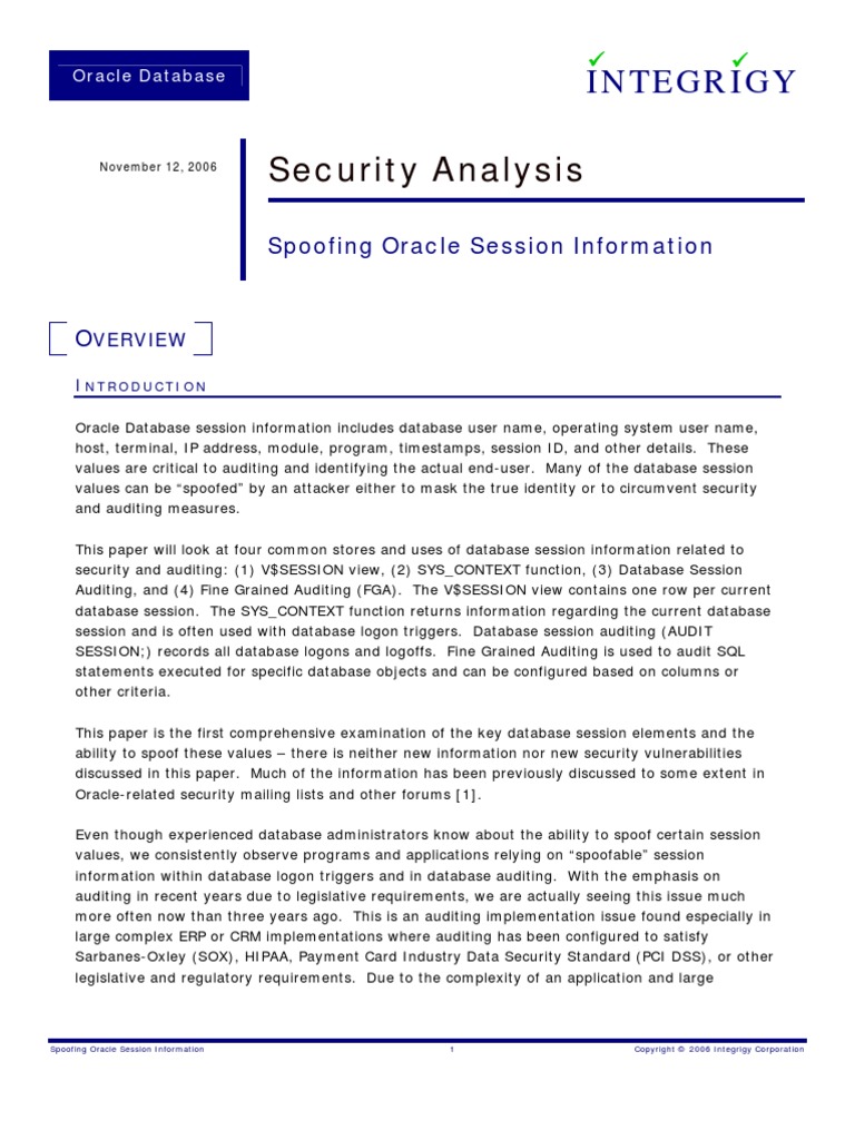 Integrigy Spoofing Oracle Session Information Pdf Oracle Database Databases