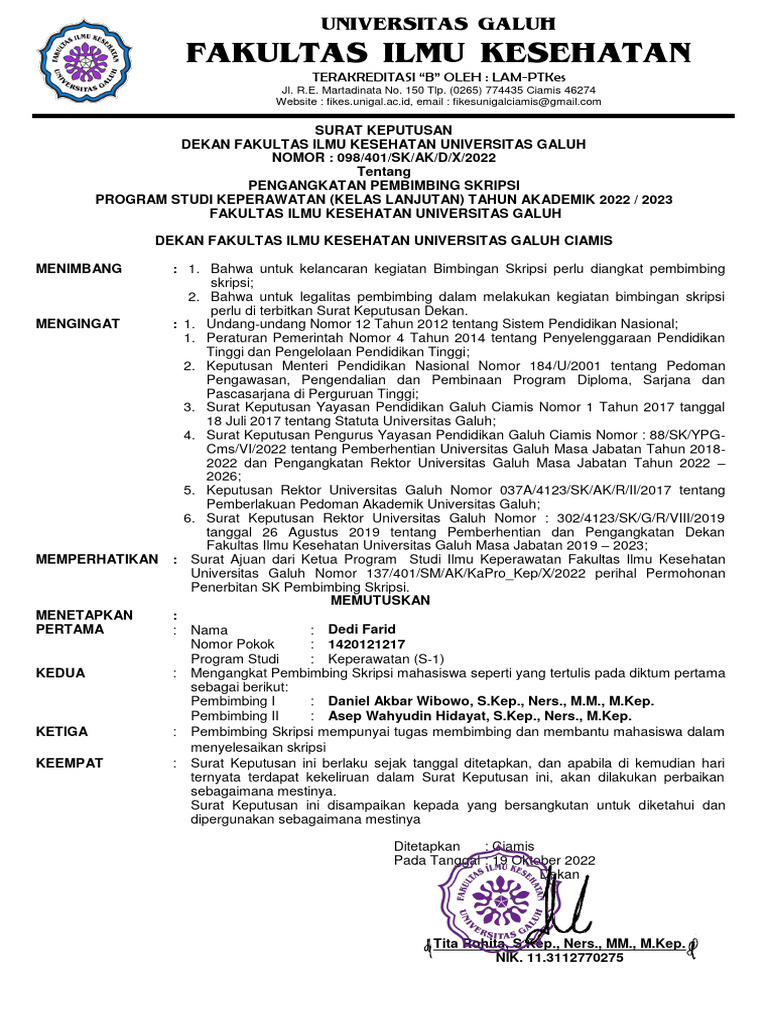 Dedi Farid - SK - Pembimbing | PDF