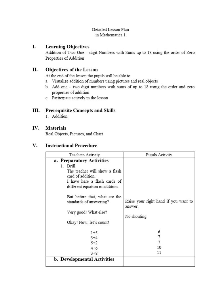 Detailed Lesson Plan Math | PDF