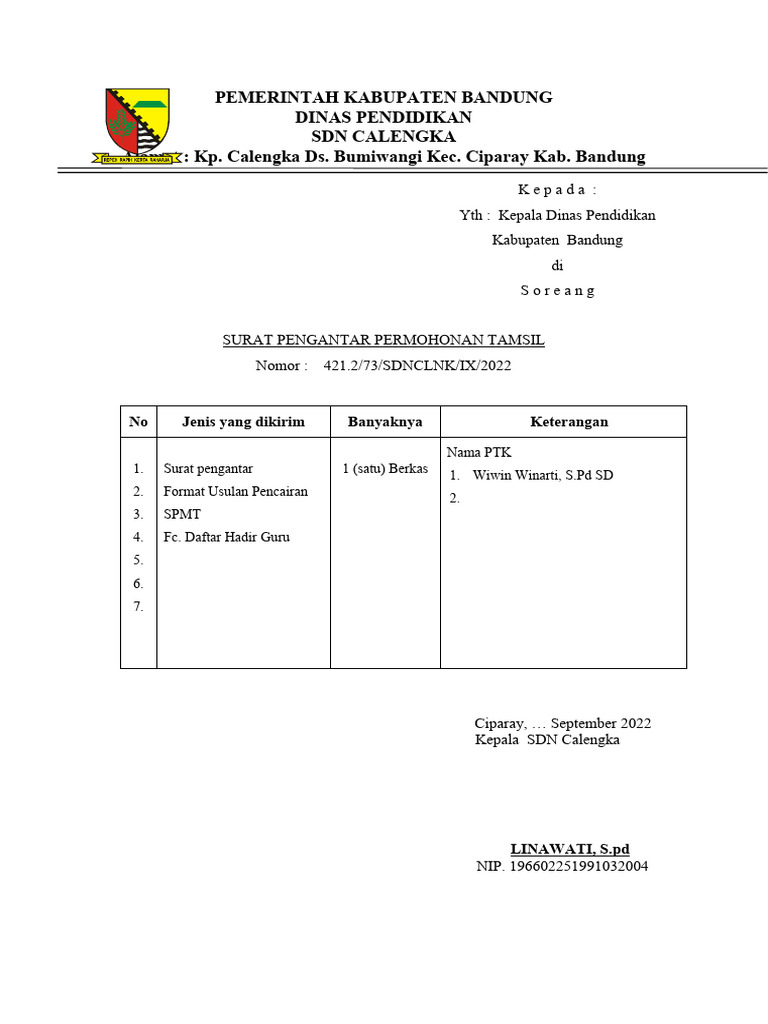 Surat Pengantar Tamsil TW 3 | PDF