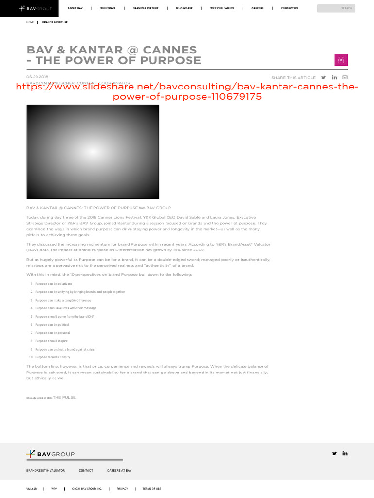 BAV & Kantar at Cannes - The Power of Purpose | PDF