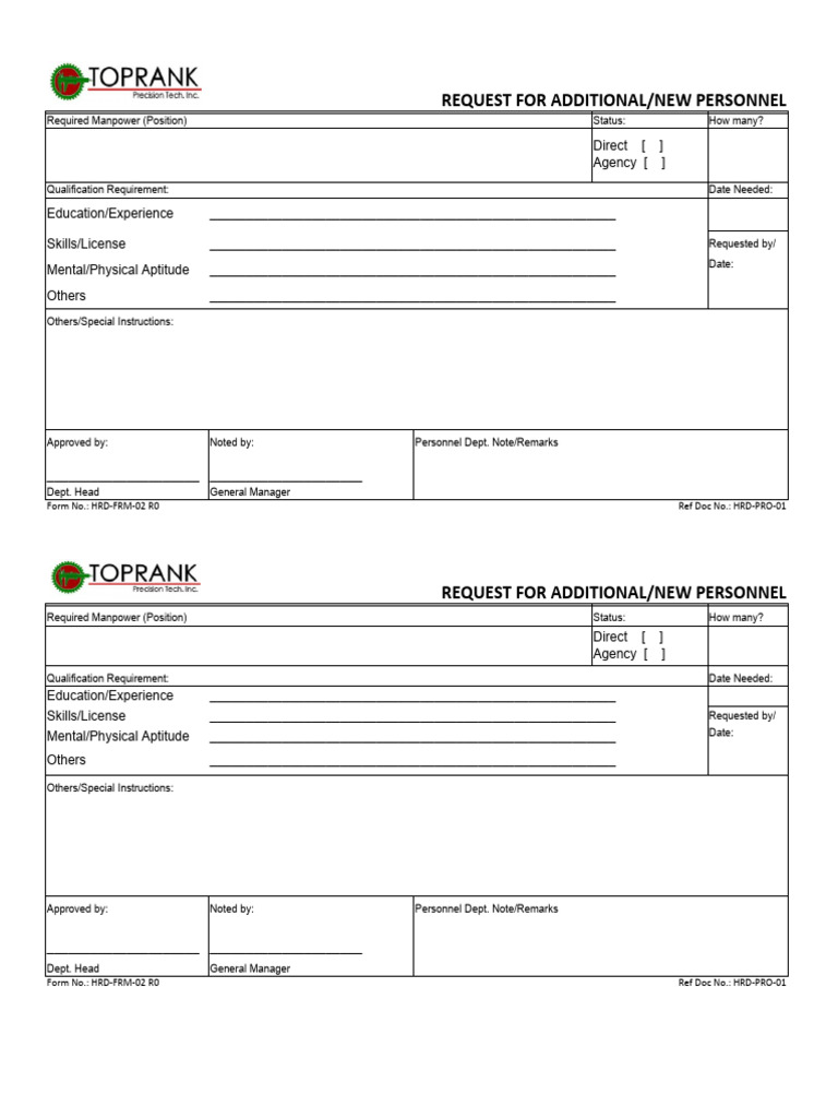 Personnel Request Form Template | PDF