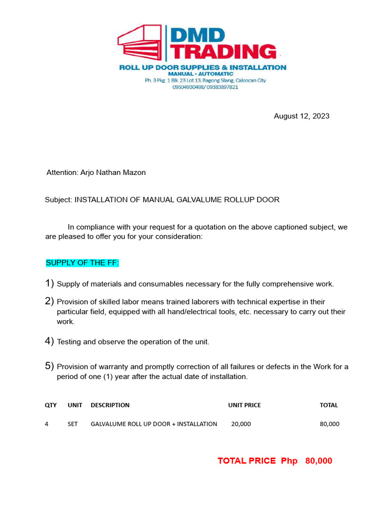Proposal roll up door (1) | PDF