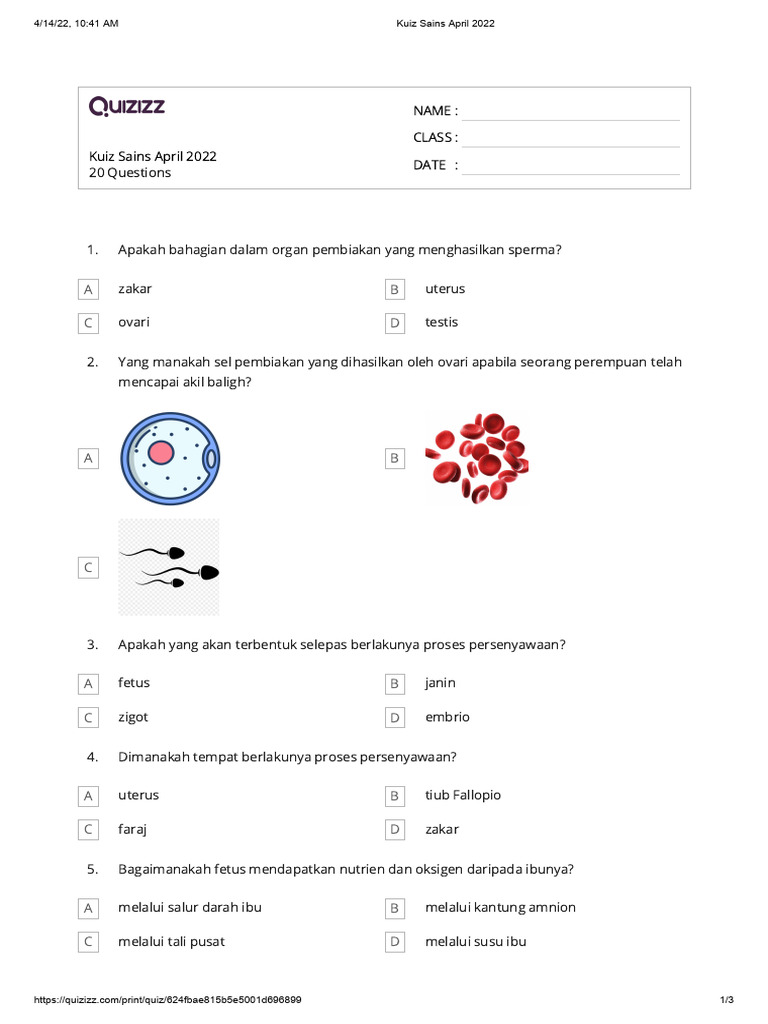 Kuiz Sains April 2022 | PDF