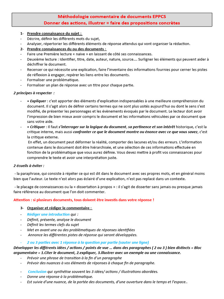 Méthodologie Commentaire de Documents EPPCS Aurélie | PDF