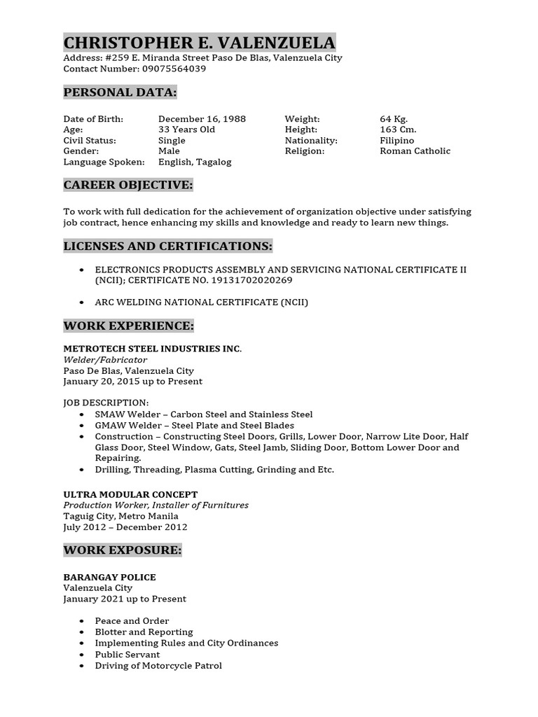 CHRISTOPHER E. VALENZUELA resume | PDF