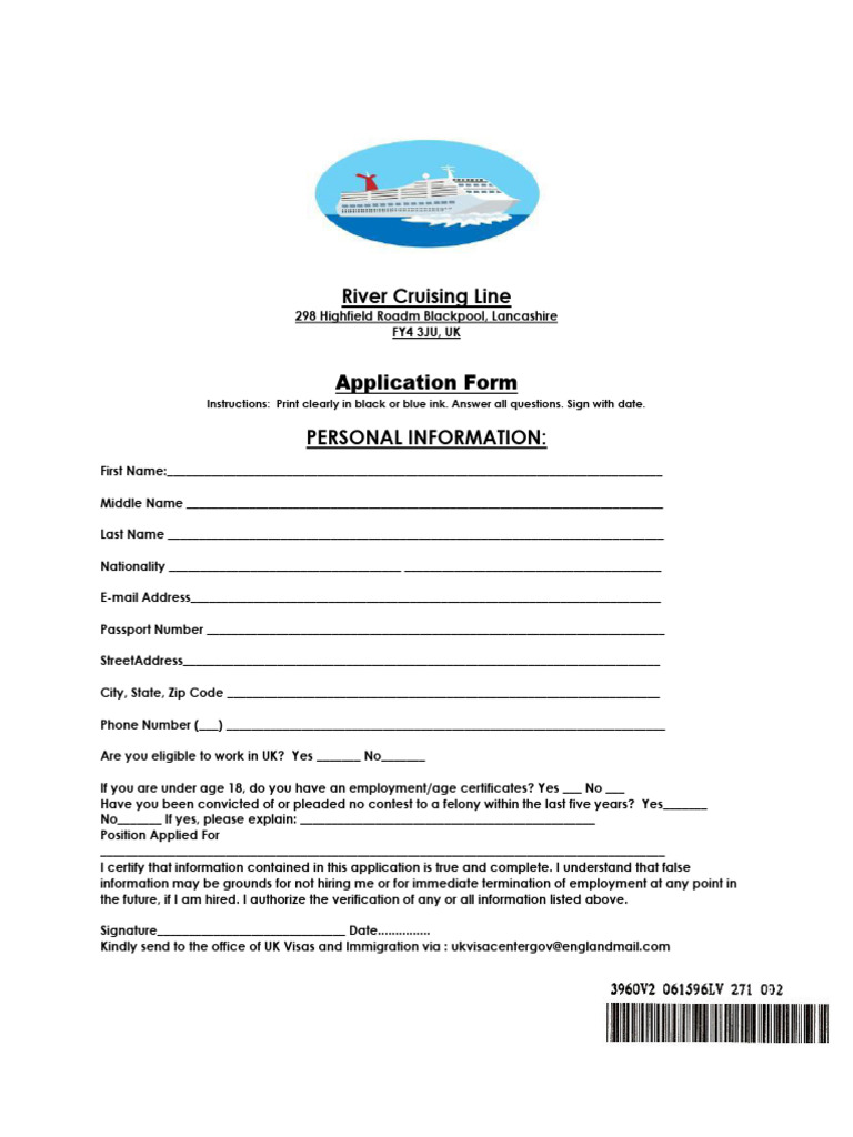 River Cruising Application Form | PDF