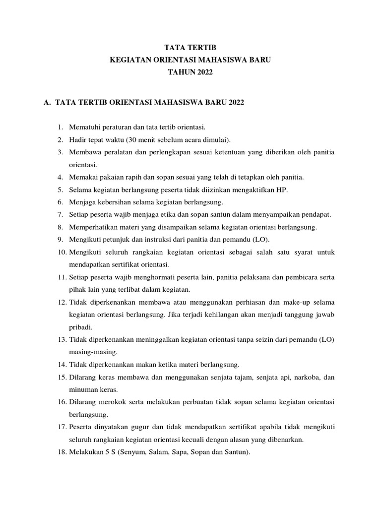 Tata Tertib Maba Orientasi 2022 | PDF