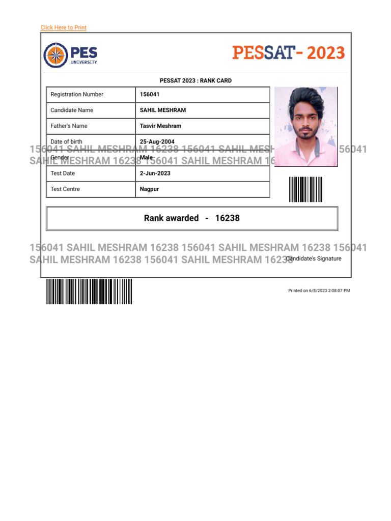 PESSAT Rank Card | PDF