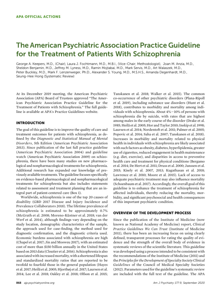 Keepers Et Al 2020 The American Psychiatric Association Practice Guideline For The Treatment of ...