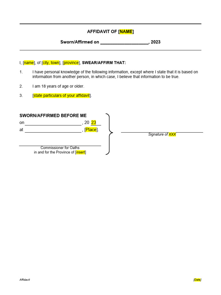Affidavit - Template | PDF