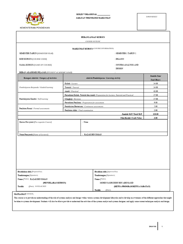 System Analysis and Design Course Outline | PDF