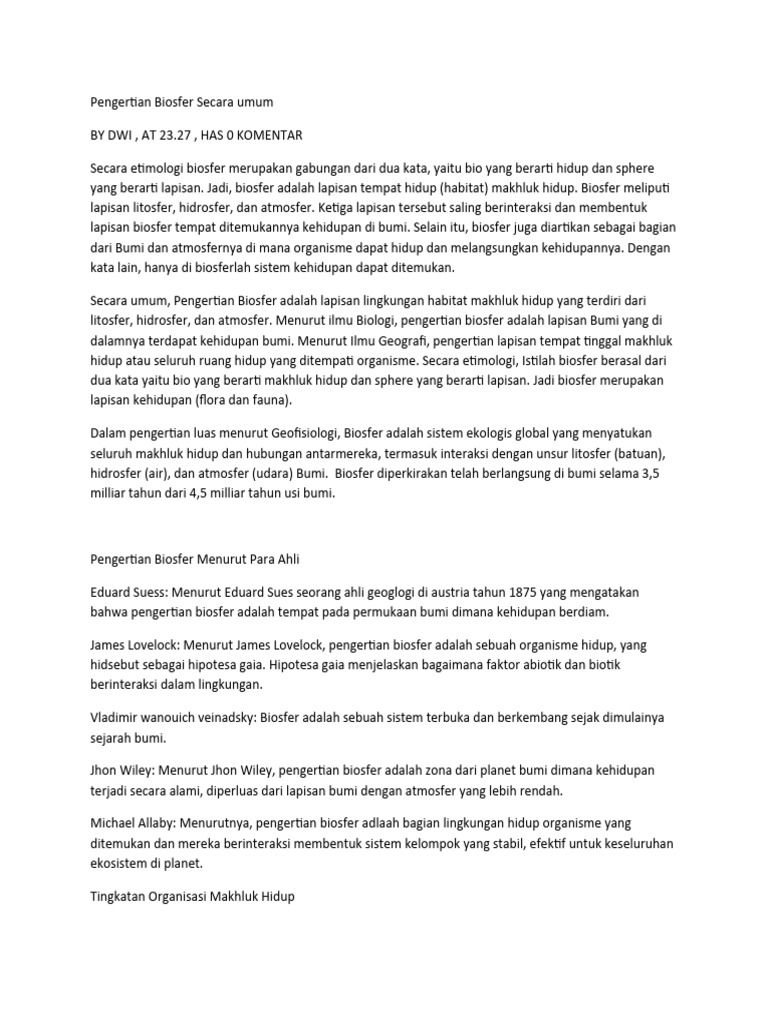 Pengertian Biosfer (Anggit) | PDF