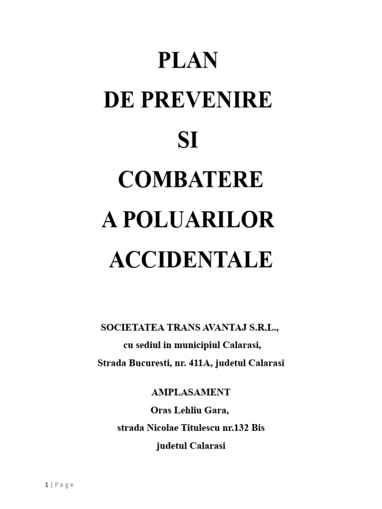 Plan de prevenire al poluarilor accidentale - Lehliu Gara, strada ...