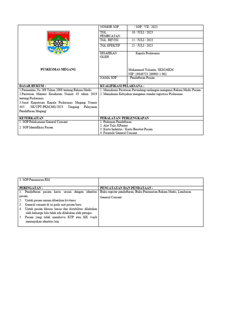SOP Pendaftaran TERBARU | PDF