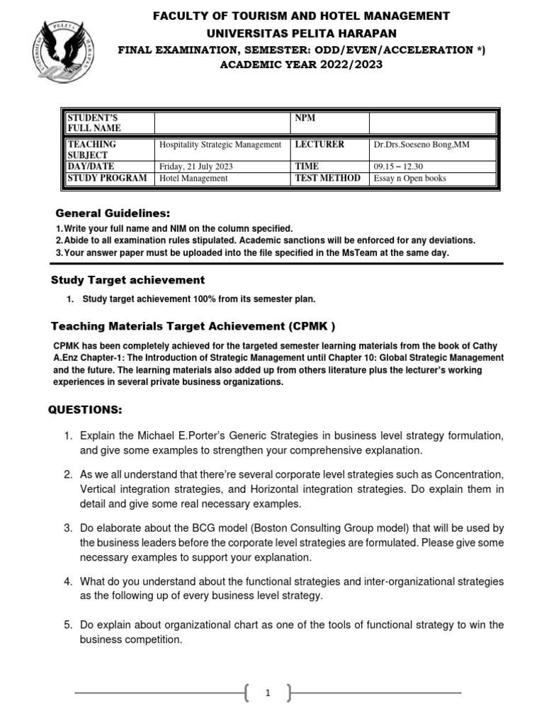 2023.07.20. UAS (Final Test) Hosp.stra Mgt. K1728.9F | PDF