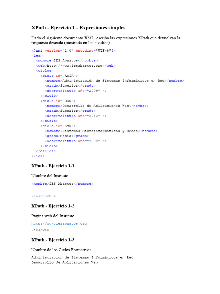 Ejercios XPath | PDF | Informática