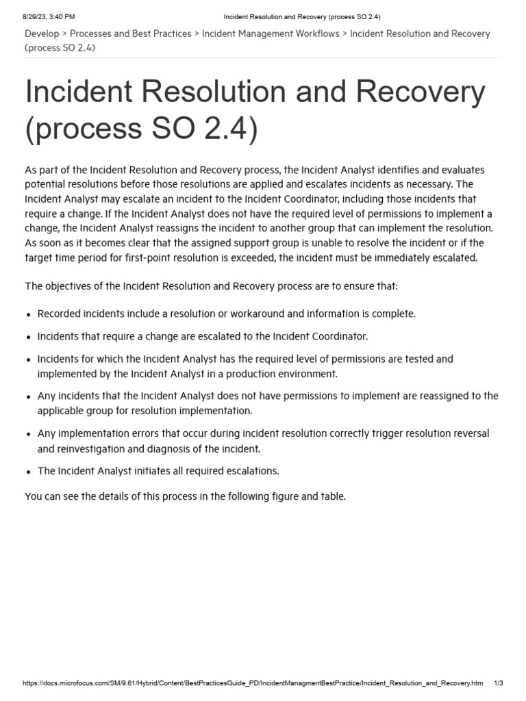Incident Resolution and Recovery (process SO 2.4) | PDF