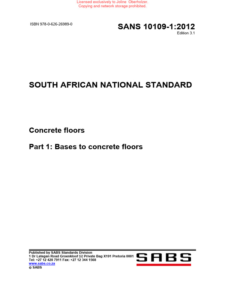 SANS 10109 PART 1 | PDF