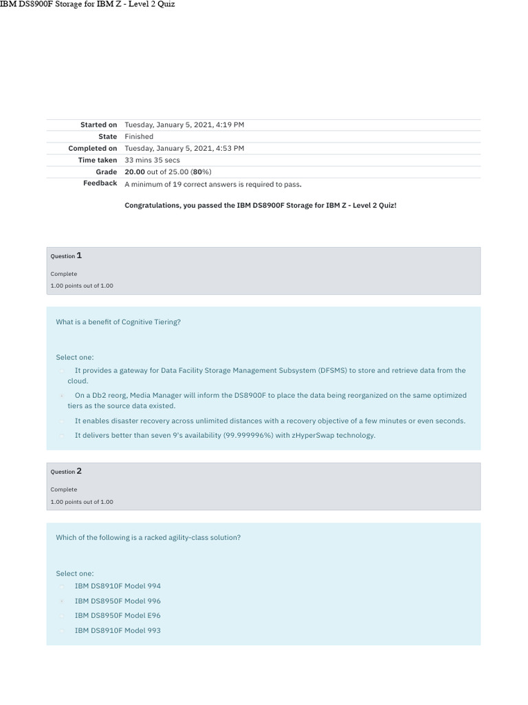 IBM DS8900F Storage For IBM Z - Level 2 Quiz | PDF | Cloud Computing | Data