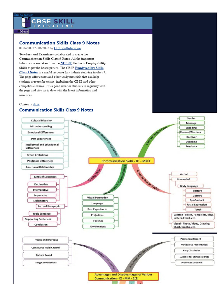 Cbseskilleducation Com Communication Skills Class 9 Notes | PDF